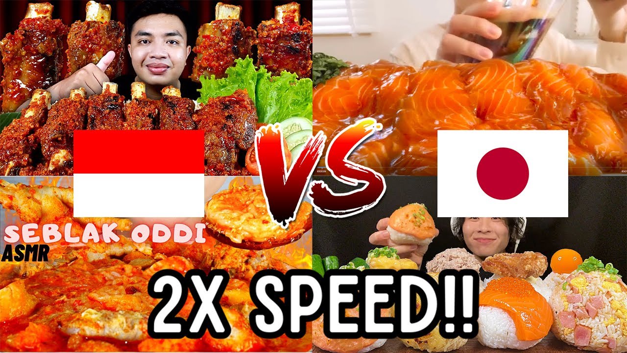 2x speed!! JAPANESE vs Indonesian Mukbangers Going Crazy Over Foods ...
