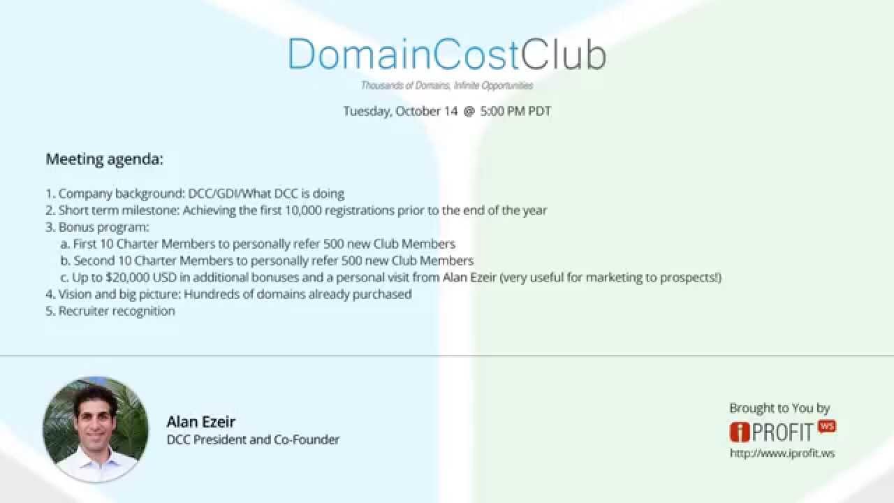 Domain Cost Club (DCC) - 1st Official Webinar - October 14th - YouTube