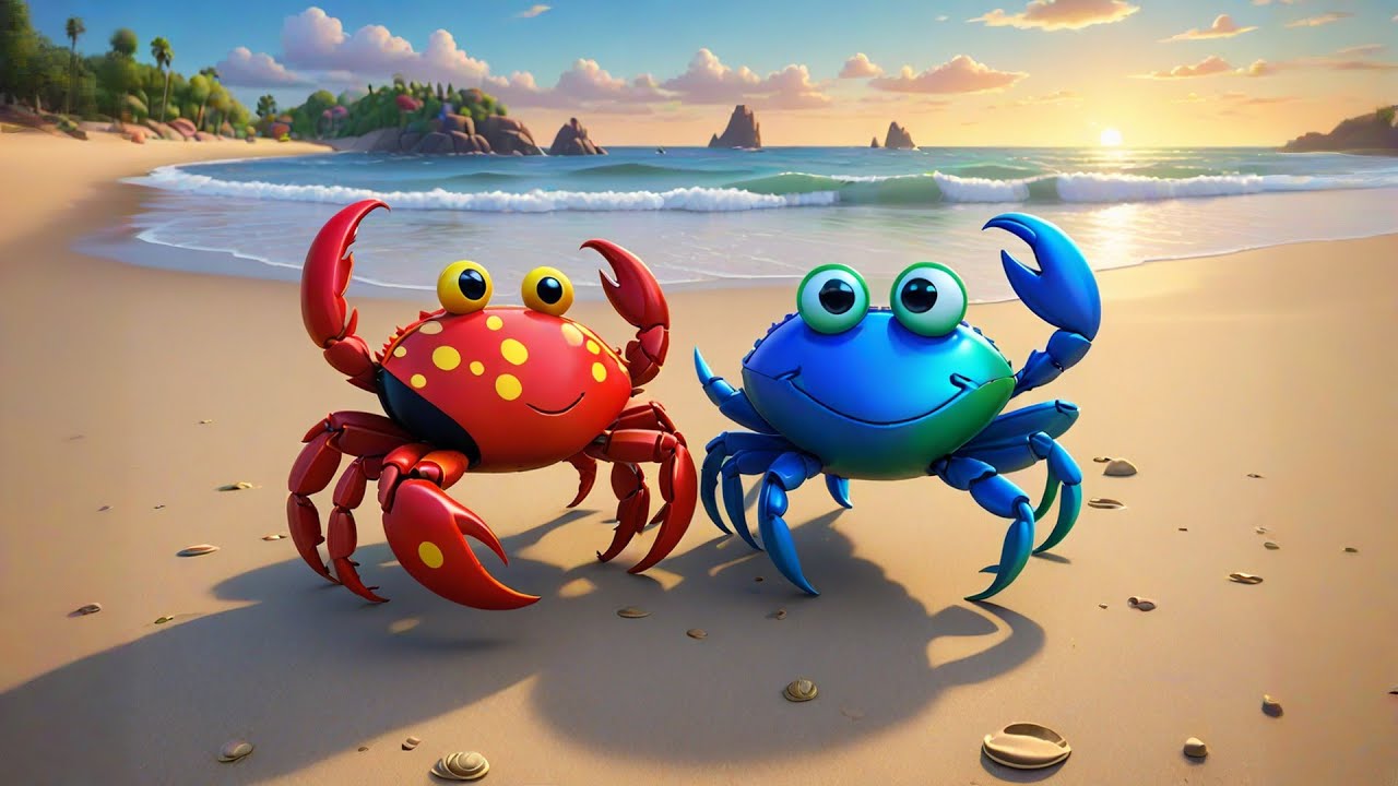 Four Crawling Crabs Snap and Spin | Fun Ocean Animal Song | Counting ...