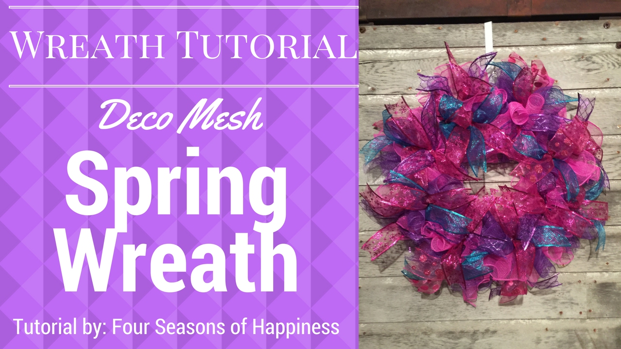 Spring wreath, deco mesh spring wreath, deco mesh wreath, pink, purple ...
