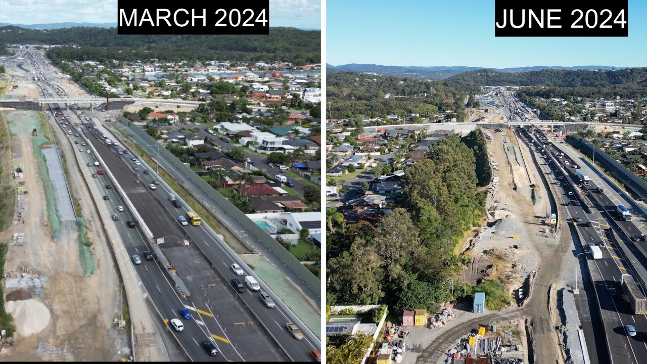 🚧 PACIFIC MOTORWAY M1 UPGRADE PART 2 COMPARISON * MARCH TO JUNE 2024 ...