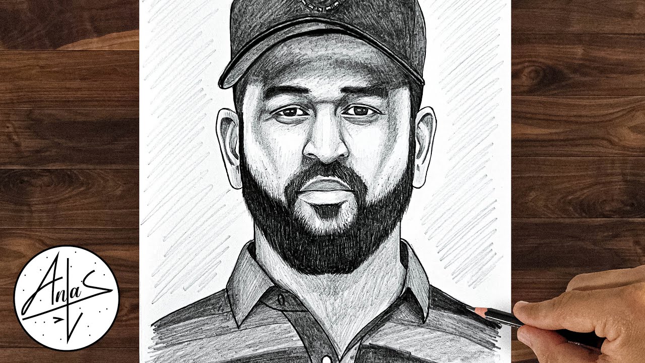 Sketching MS DHONI | Drawing Tutorial step by step for beginners - YouTube