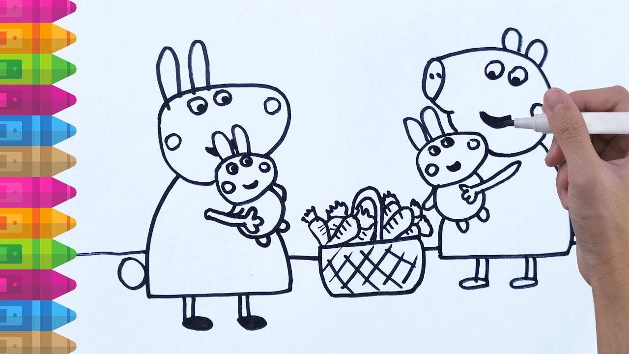 Peppa pig and Rebecca rabbit with little baby rabbit 🐰😍🌈🐰 drawing and ...