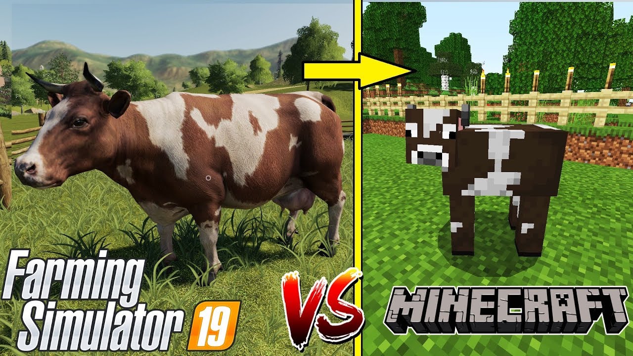 FARMING SIMULATOR vs MINECRAFT - ANIMALS - COWS - YouTube