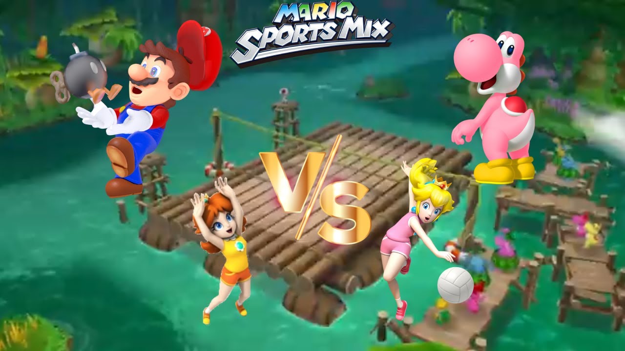 Mario Sports Mix Volleyball: Mario & Daisy vs Pink Yoshi & Peach - YouTube