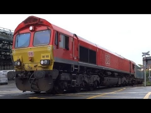 Class 66: DB 66105 Crosses Canute Road Level Crossing, Southampton ...
