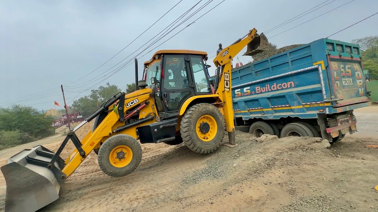 TATA 2518 Tipper Loading by JCB 3dx for CC Work - YouTube