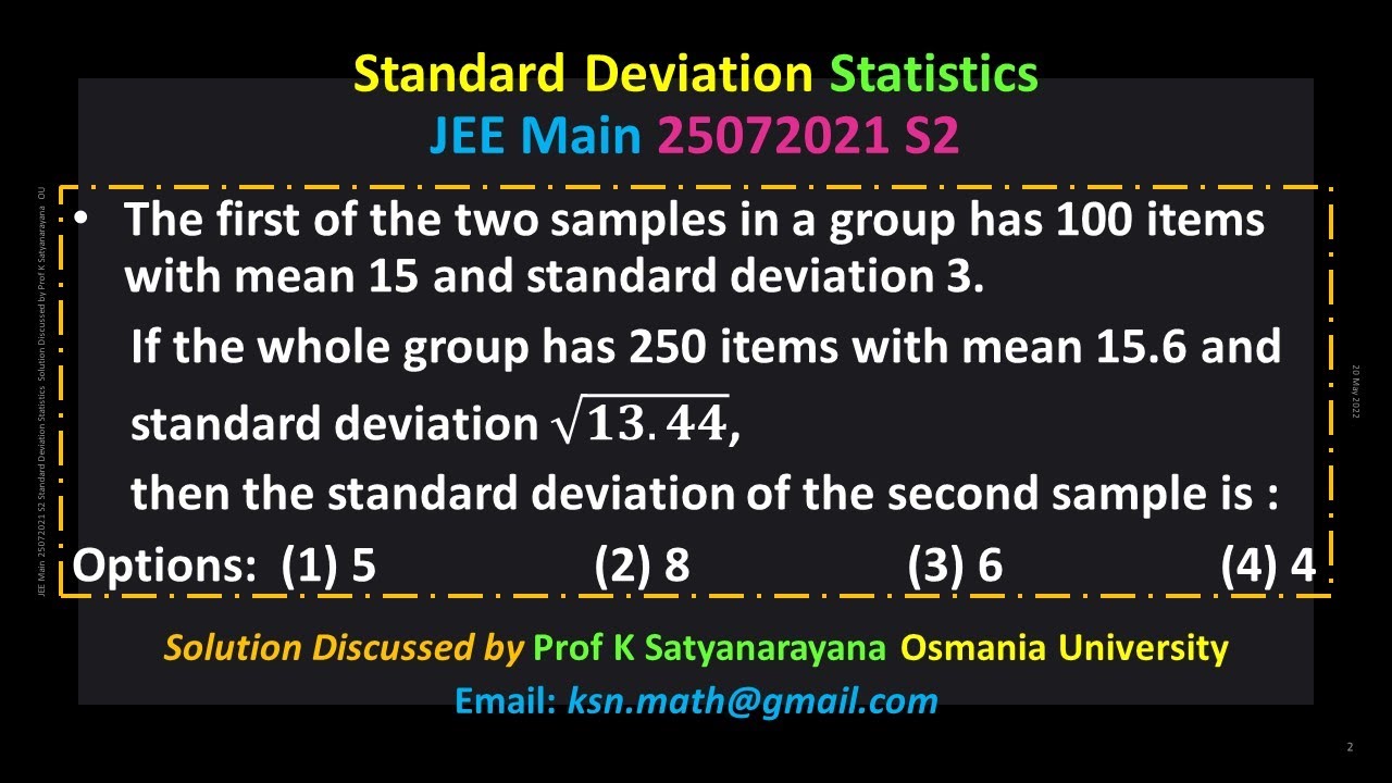 JEE Main 25072021 S2 Standard Deviation Statistics Solution Discussed ...