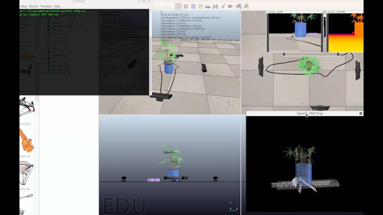 VREP + openGL | 3D scanning using kinect depth data (Python) - YouTube