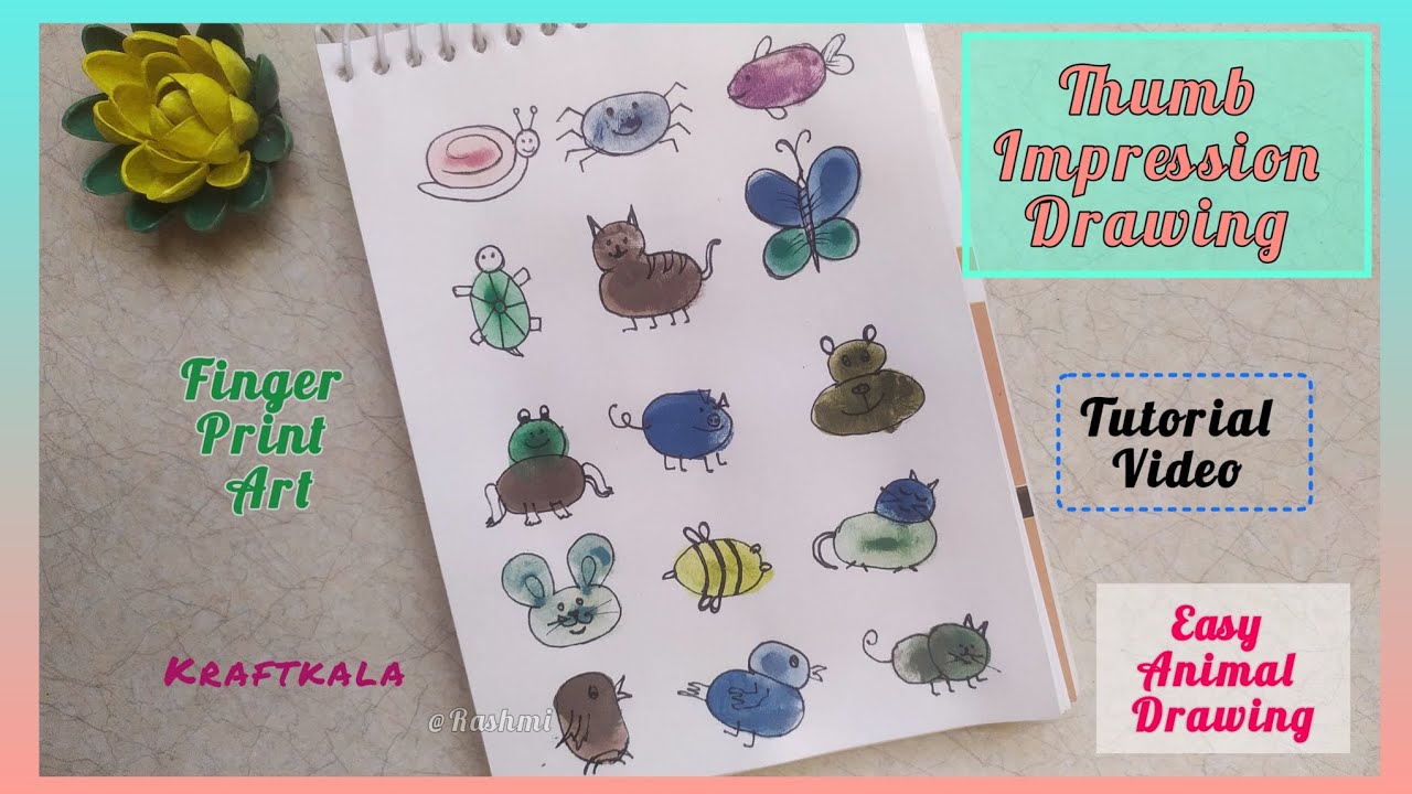 Thumb Impression Drawing | Finger Print Animal Drawing | Drawing ...