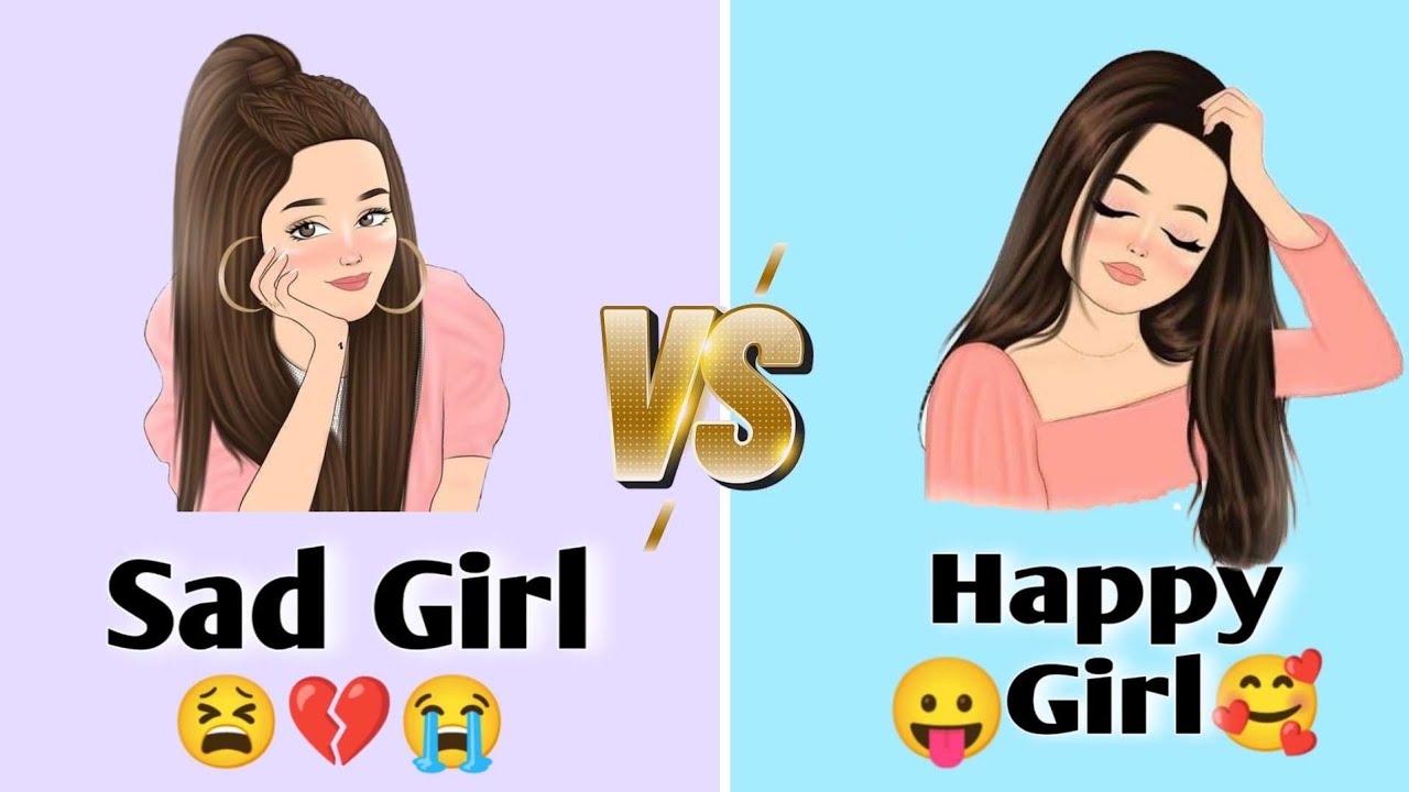Happy And Sad Girl Cartoon
