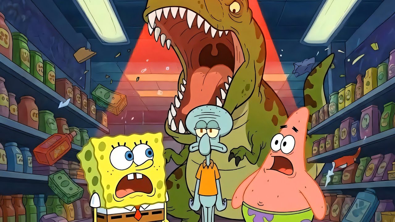 Under Attack: SpongeBob and Friends vs. the T-Rex in the Store ...
