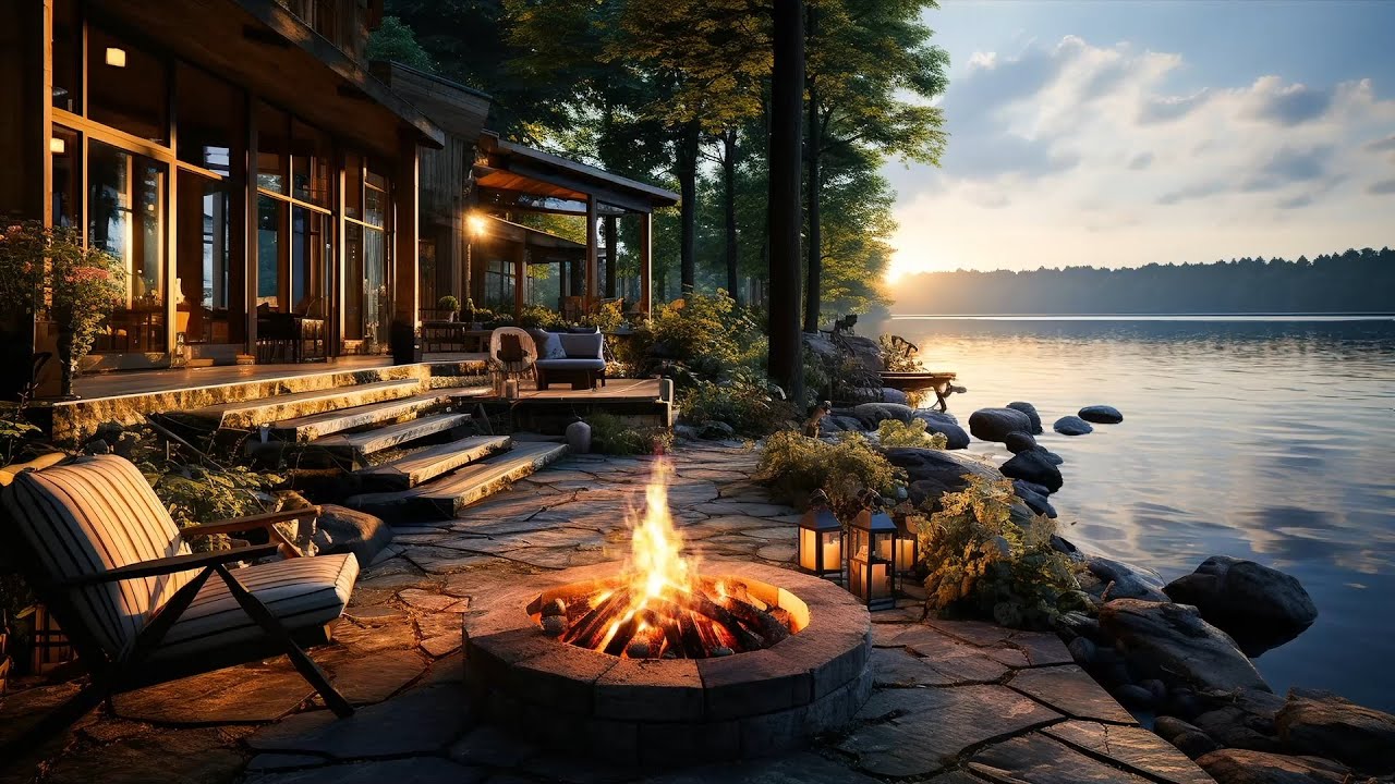 Calm and Cozy on Lakeside Ambience with Cozy Fire Pit Crackling helps ...