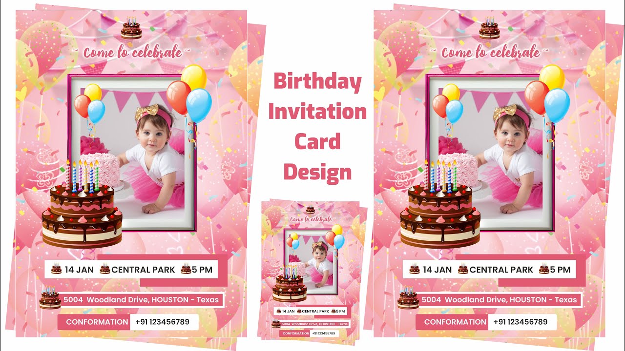 WhatsApp/Facebook Birthday Invitation Card Design | How to Make ...