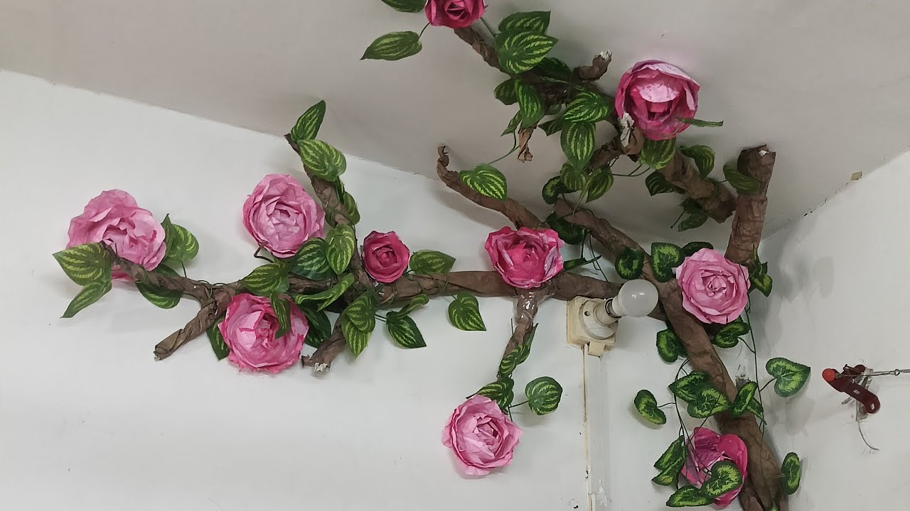 Rose tree || wall decor|| home decor || DIY || rose wall decor 🌸 🌸 ...