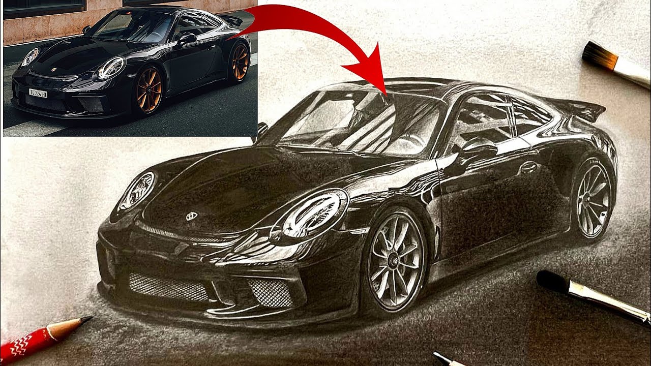 Realistic Drawing Porsche 911 | Step-by-step - YouTube