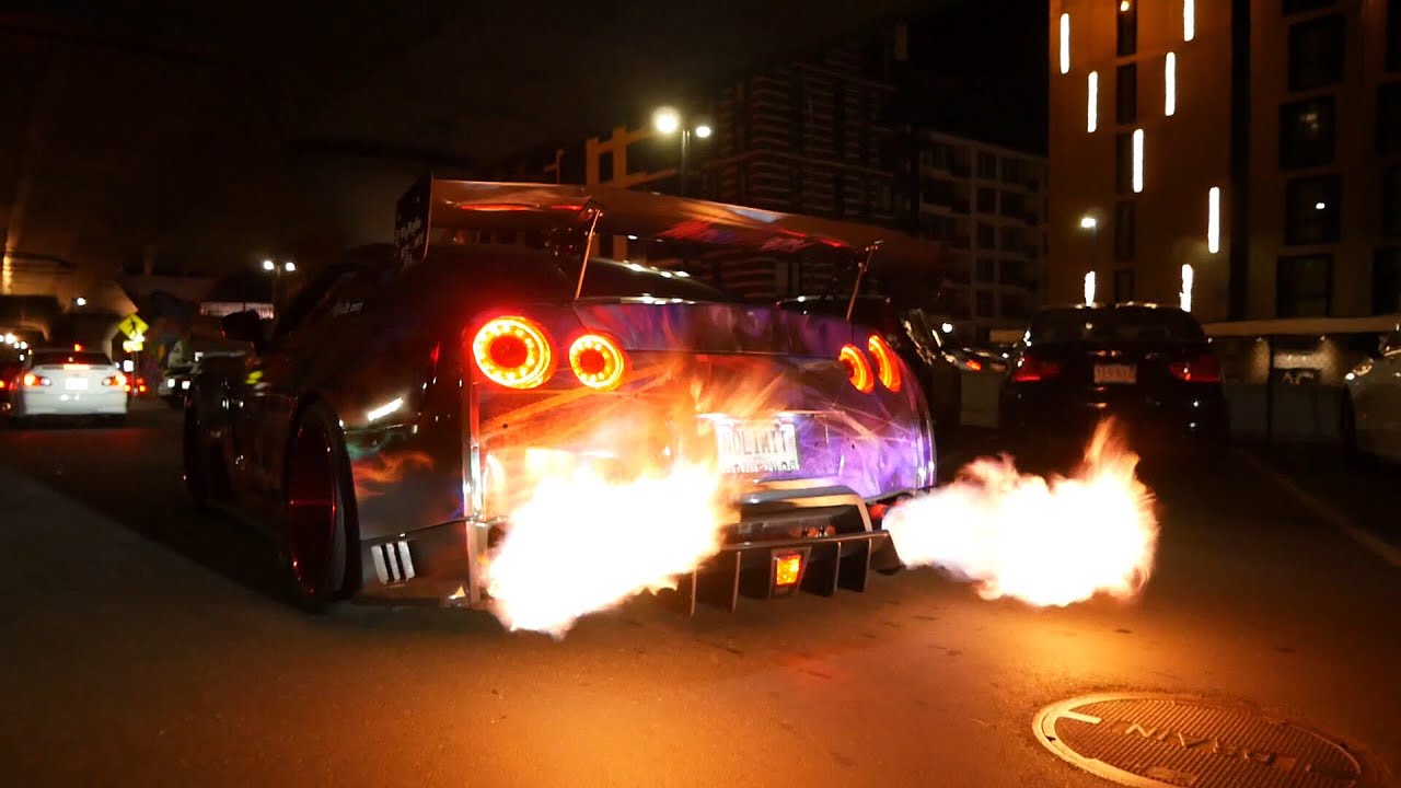 Underground Car Meet - Nissan GT-R Spits Flames! - YouTube
