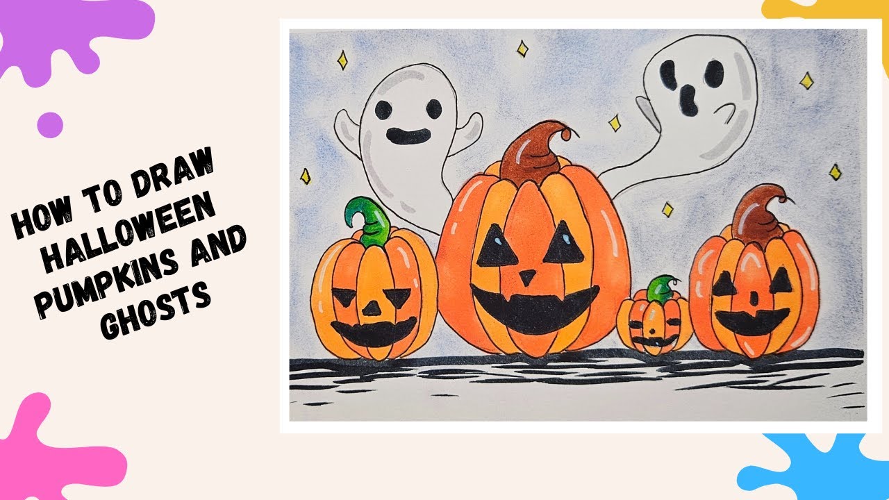 How to draw Halloween pumpkins and ghosts step by step - YouTube