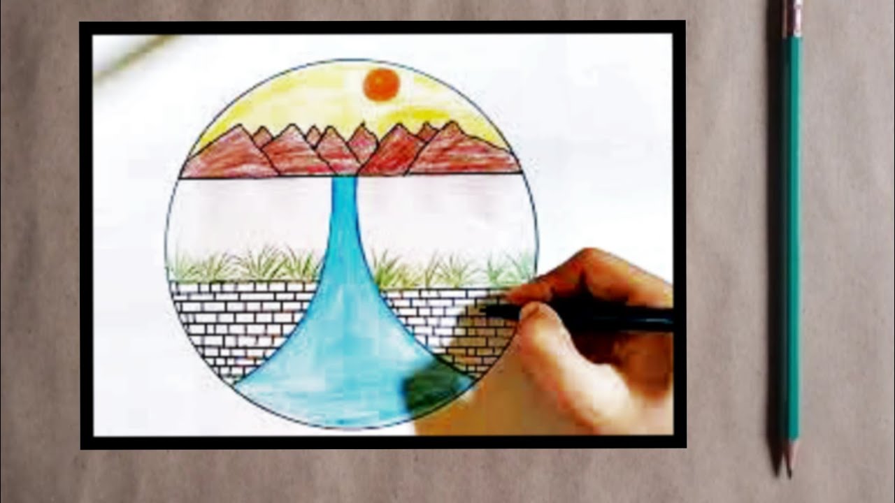 How To Draw Circle Drawing Waterfall Drawing landscape Drawing Easy ...