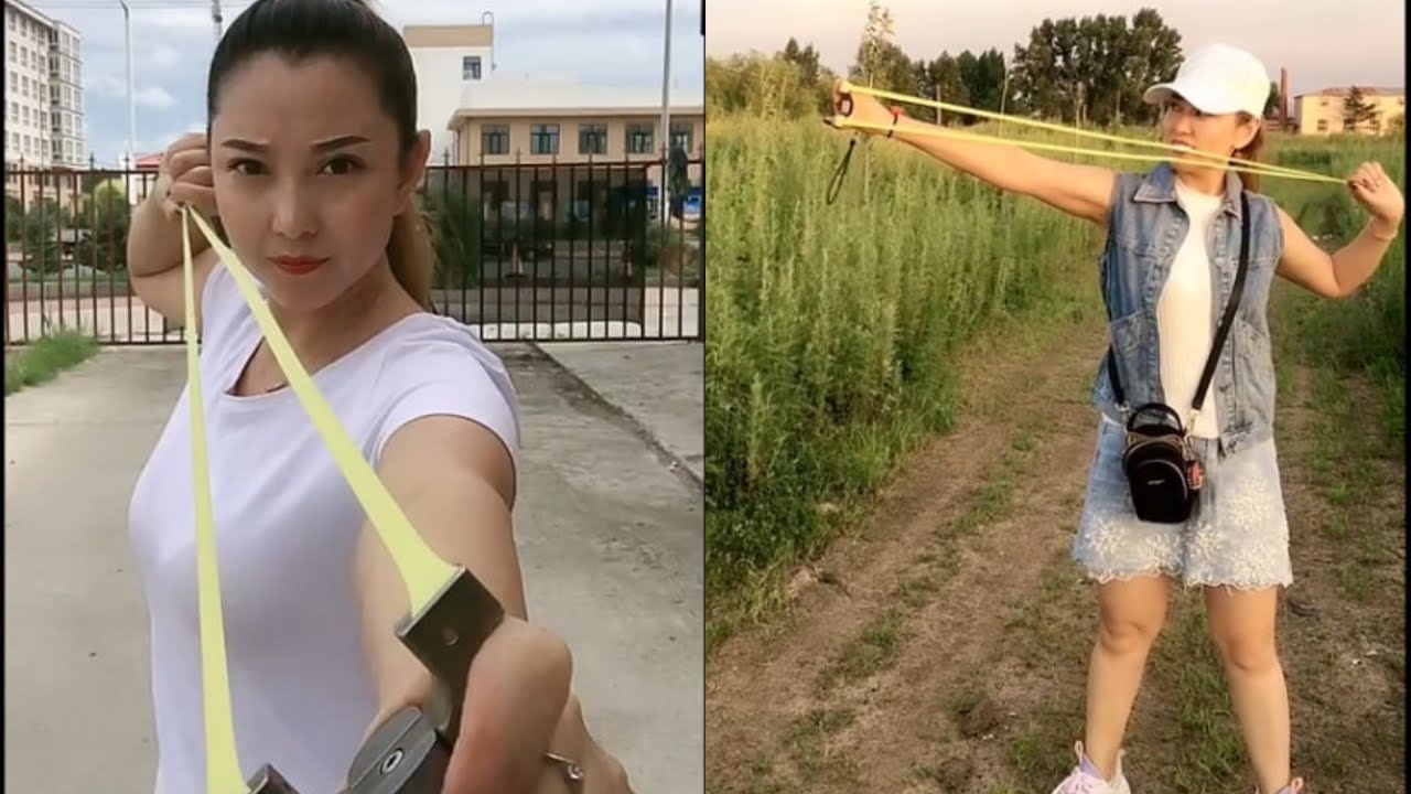 wow amazing girl use slingshot like pro,slingshot skill,slingshot ...
