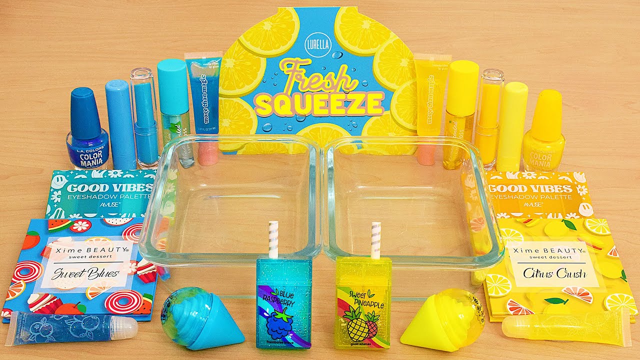 Blue Raspberry vs Lemon Yellow - Mixing Makeup Eyeshadow Into Slime ...