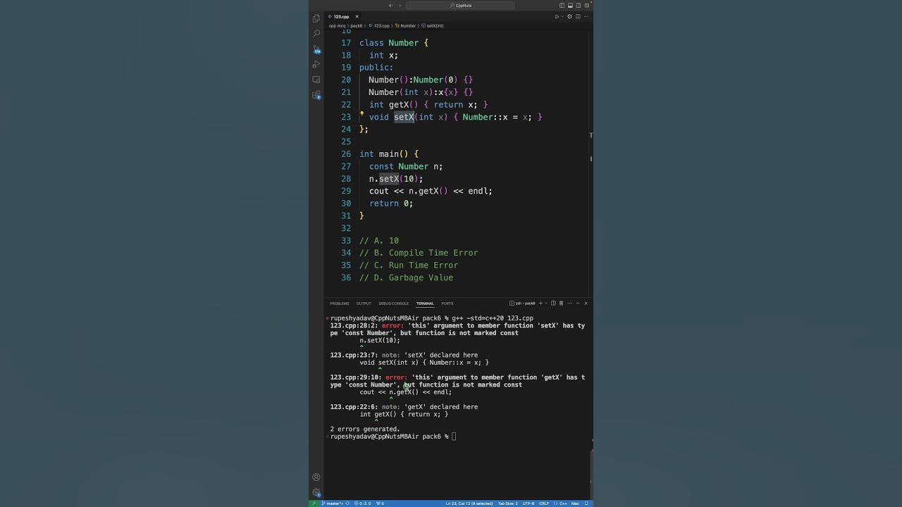 Const Object Can T Call Non Const Member Functions In C Cppprogramming Youtube