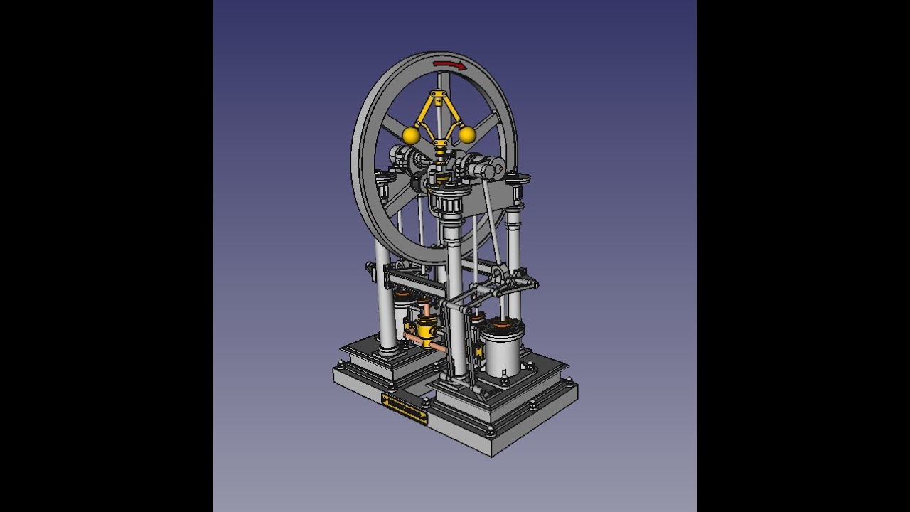 FreeCAD 0.20.1 2 CYL. ANTABLATURE STEAM ENGINE WITH PARALLEL MOTION ...