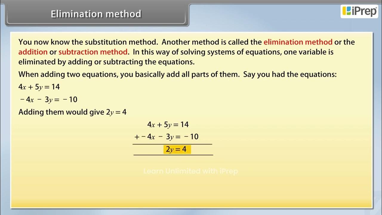 Elimination Method | Pair of Linear Equations in Two Variables | Math | Class 10 | iPrep - YouTube