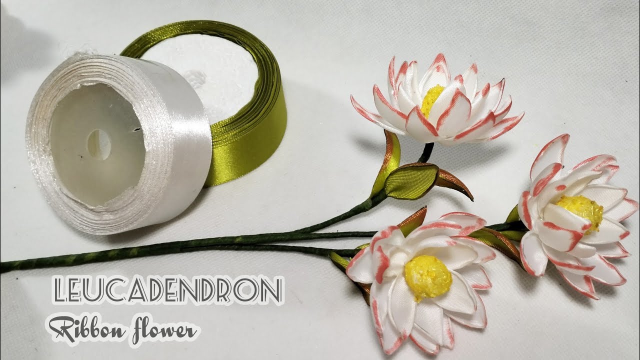 DIY ribbon flower| Leucadendron satin ribbon flower| bunga pita satin ...