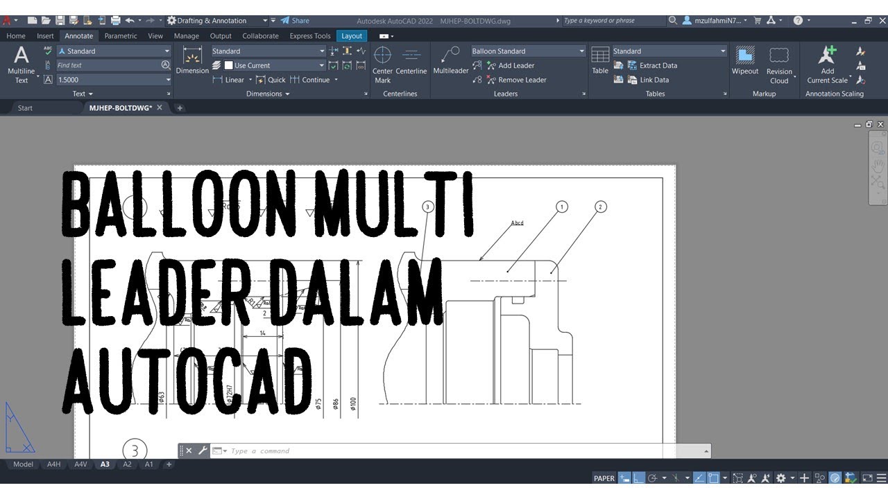 Cara buat Ballloon Multi Leader Dalam AutoCAD - YouTube