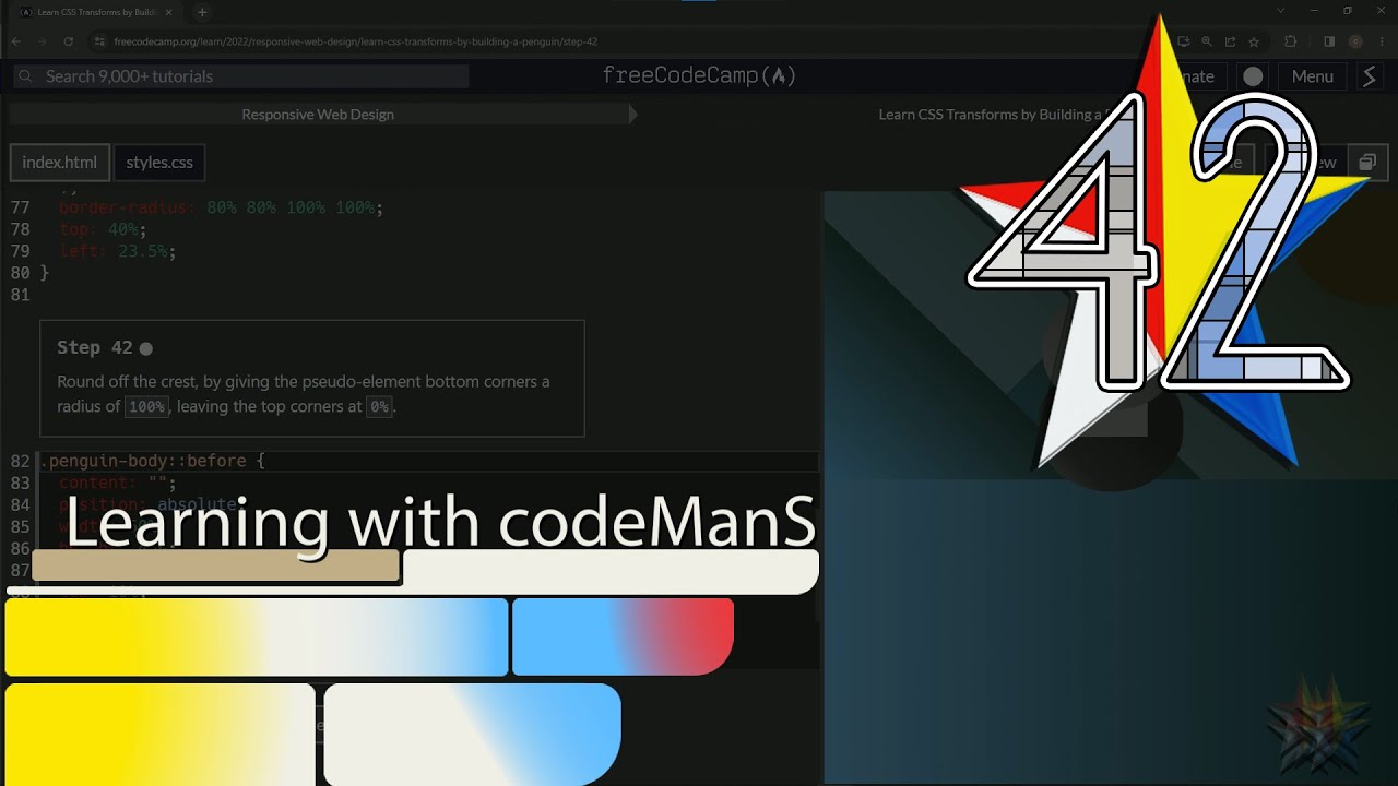 Build A Penguin Step 42 Learn Css And Html Freecodecamp Youtube