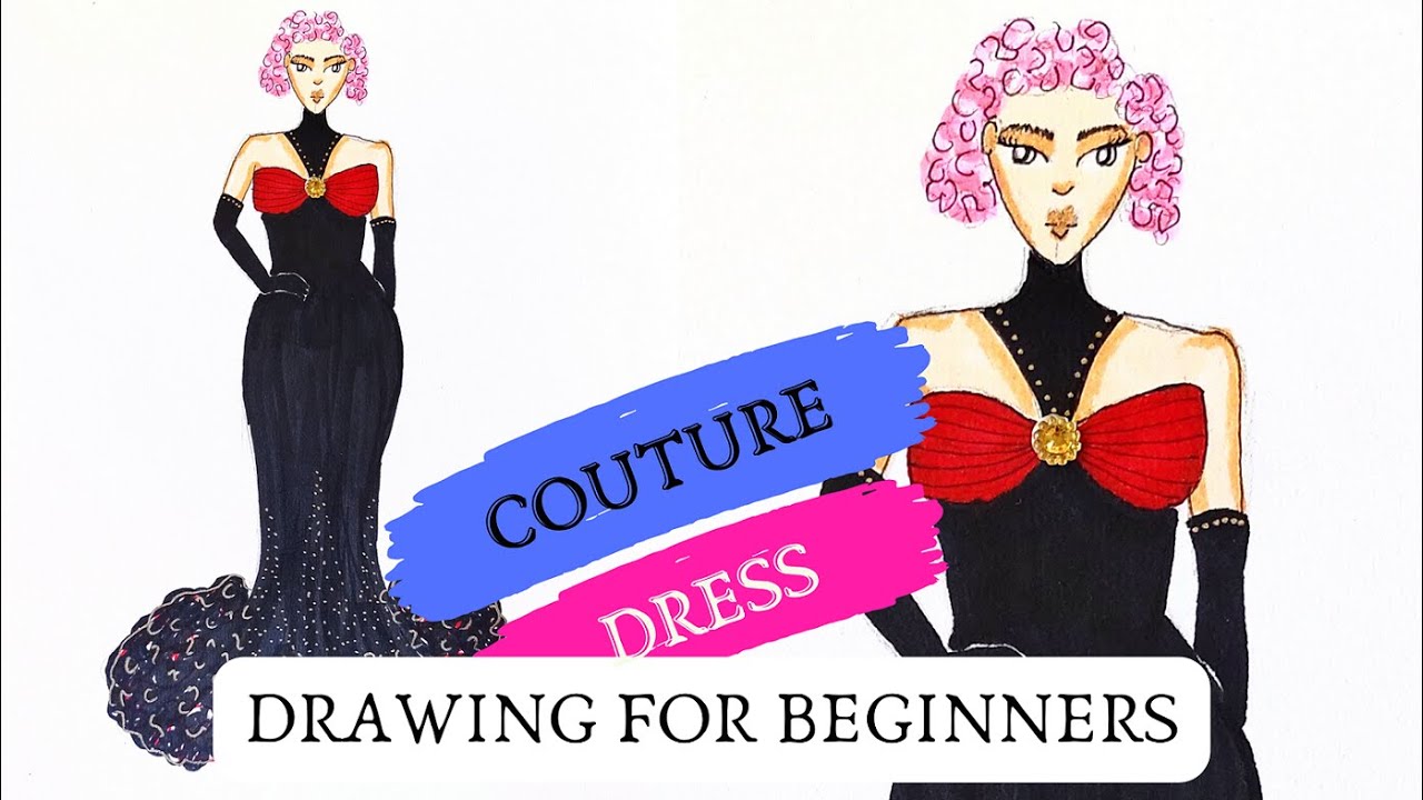 COUTURE BLACK RED DRESS. HOW TO DRAW. SPEED VIDEO Illustration for ...