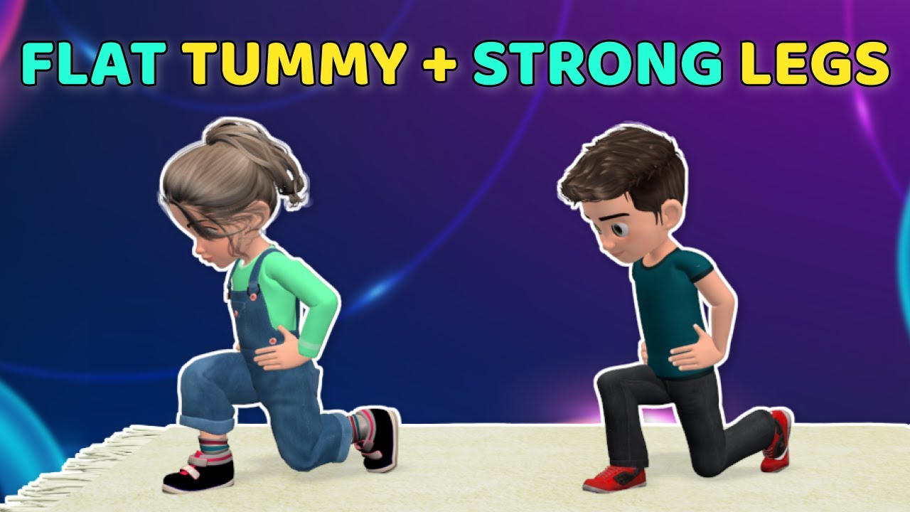 FLAT TUMMY + STRONG LEGS: KIDS WORKOUT AT HOME - YouTube