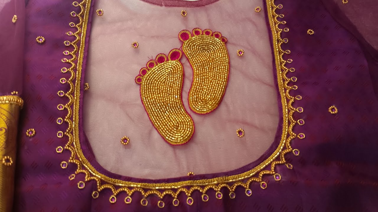 Baby shower blouse||Baby foot in aari blouse|Baby foot aari design in ...