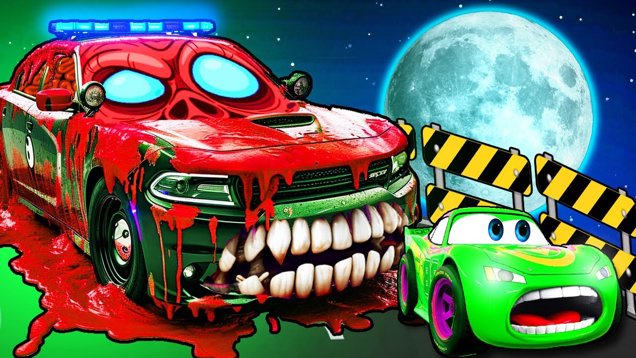 😱Horror Story | HUGE RED SLIME POLICE CAR ZOMBIE 🆚 Green McQueen🟢 ...