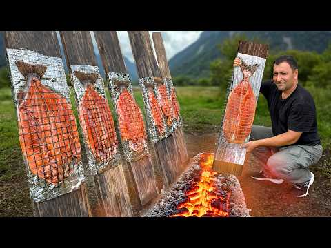 It's a Unique Way to Cook Fresh Trout! Outdoors Cooking in a Quiet Village in Azerbaijan