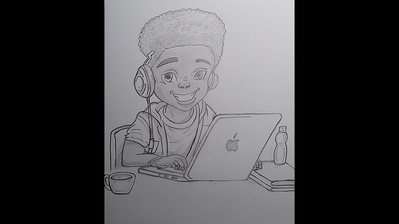 Drawing a Boy with Laptop - Step by Step Tutorial - YouTube