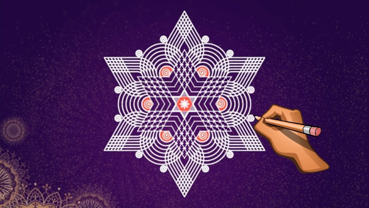 🌟 Star Kolam Rangoli design with dots - YouTube
