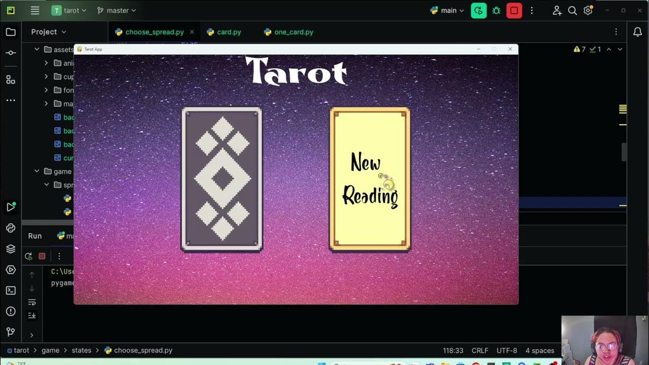 Pygame Tarot App Code Along 04 - Creating Spreads and Drawing Cards ...