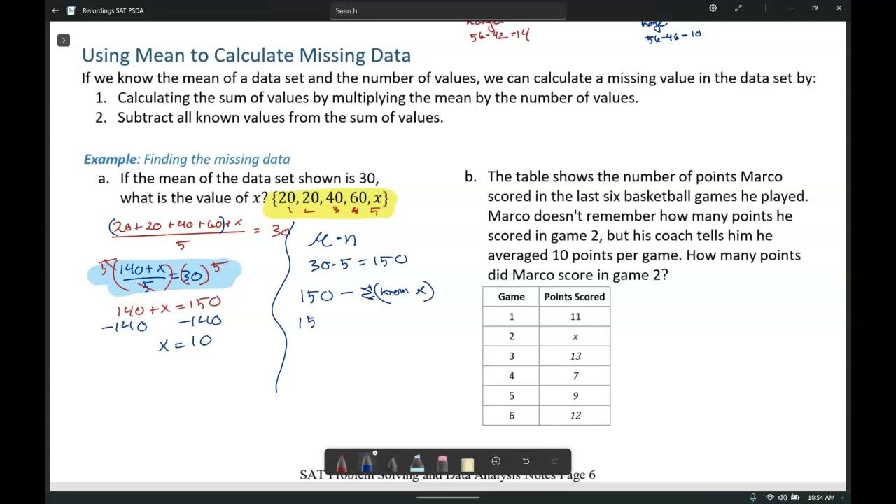 MCR SAT Data Analysis Lesson 01.4 - Using Mean to Calculate Missing Data - YouTube
