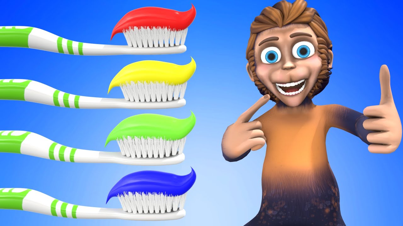 Learning to brush your teeth ! Playing with colorful toothpaste and ...