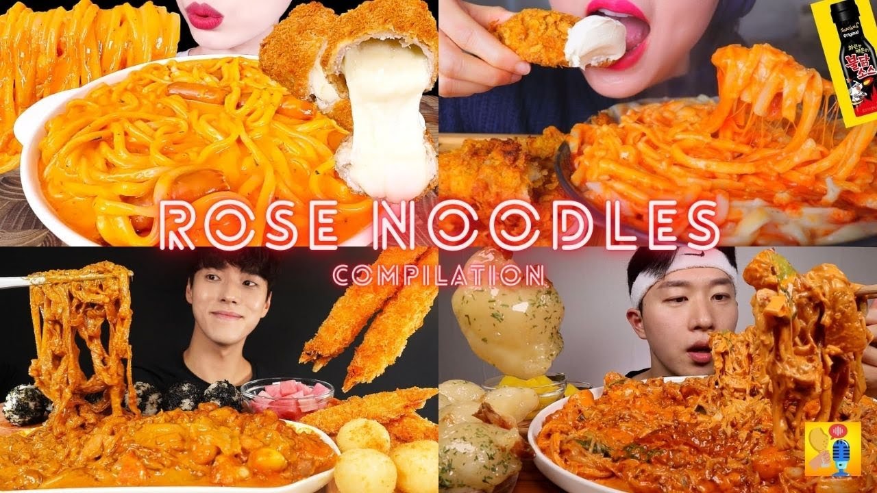ROSE NOODLES MUKBANG COMPILATION | ASMR BIG BITES | Satisfying Sounds ...