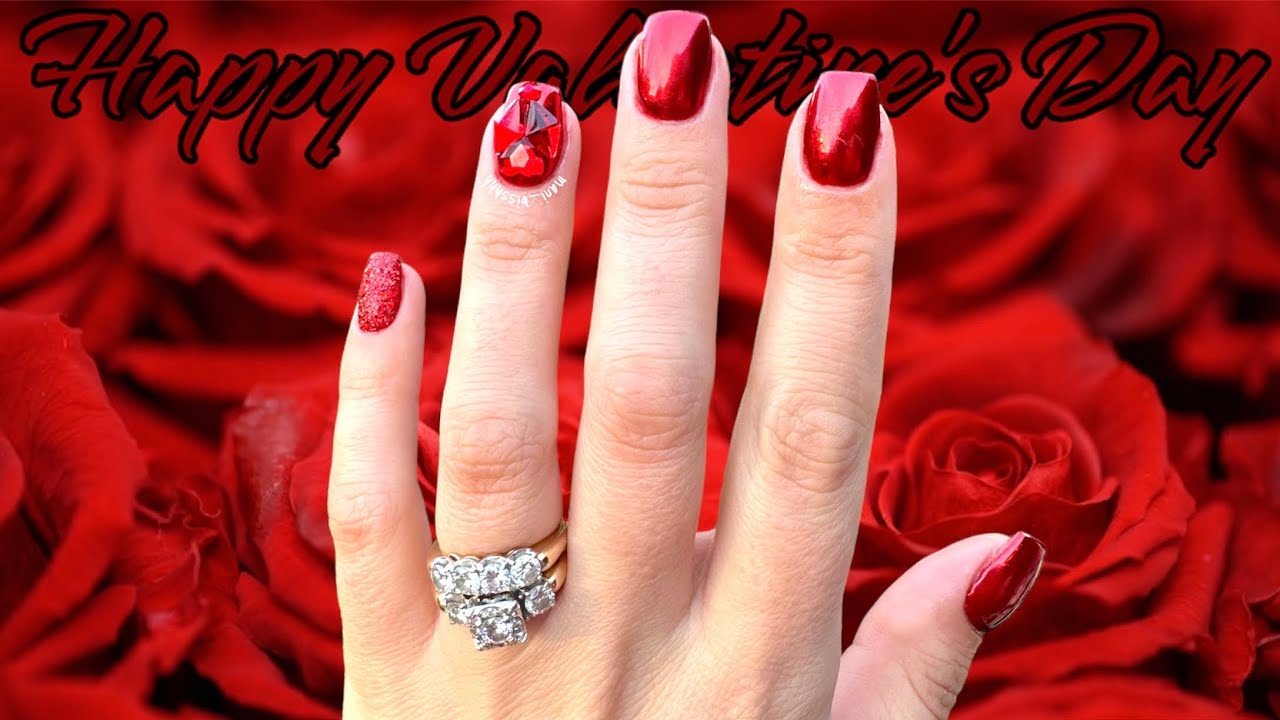 RED CHROME VALENTINE'S NAILS | Short Valentine's Nails | Dip Powder ...