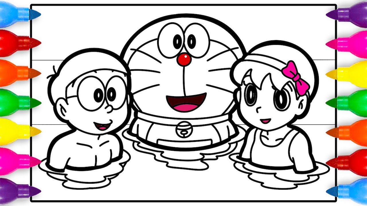 Doraemon Nobita Shizuka Swimming Pool Coloring Pages - YouTube