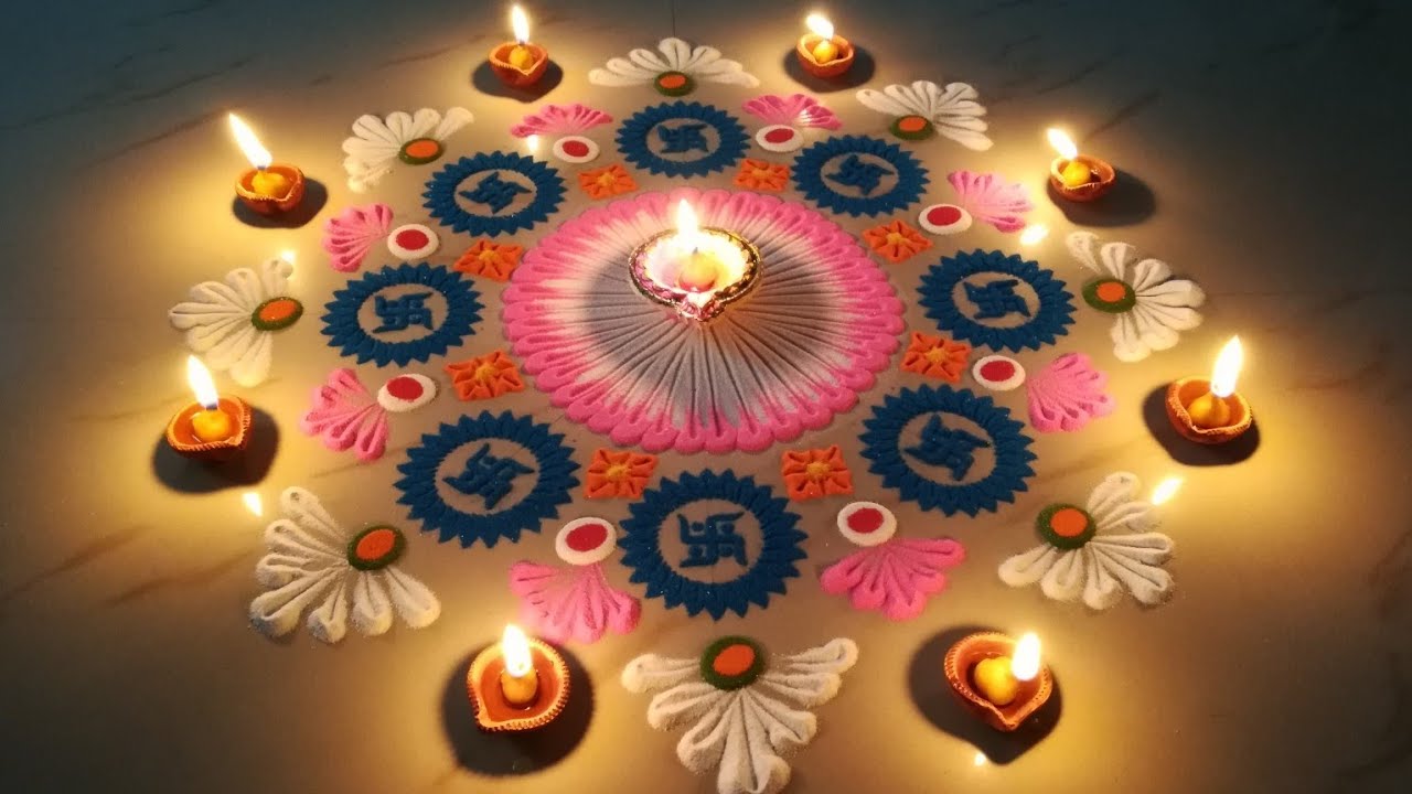 स्वस्तिक रंगोली || Beautiful Rangoli Designs बनाने का सरल तरीका || Easy ...
