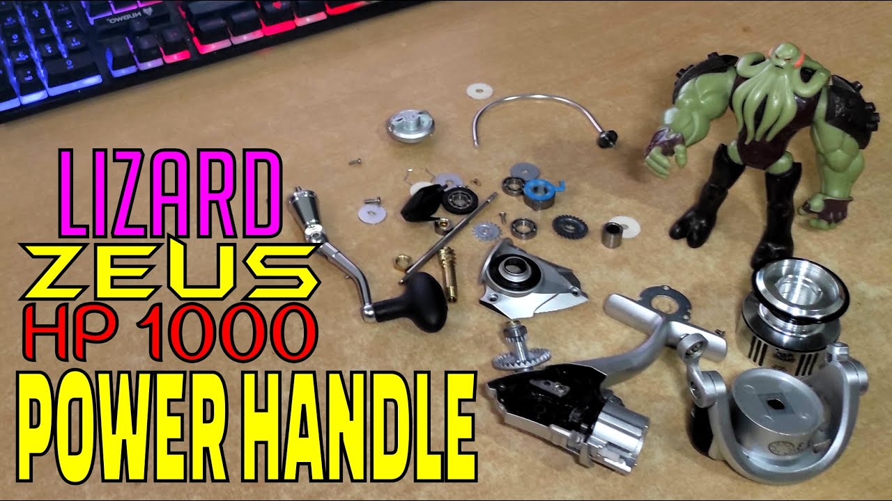 BONGKAR REEL PANCING MURAH KUAT LIZARD ZEUS HP 1000 SUDAH POWER HANDLE ...