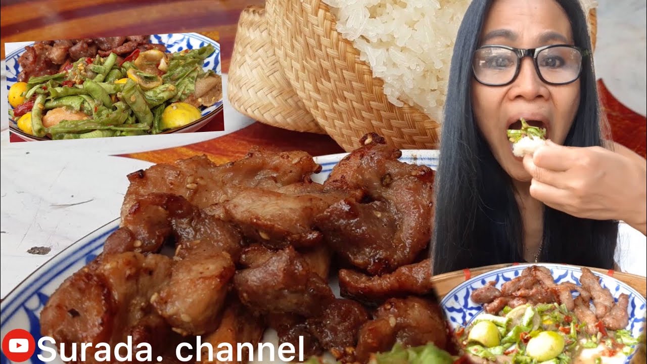 EP.259 ตำถั่วใส่บักกอกแซบคักทอดหมูข้าวเนียว (Long Bean spicy Som Tum)🍡|Surada. channel - YouTube