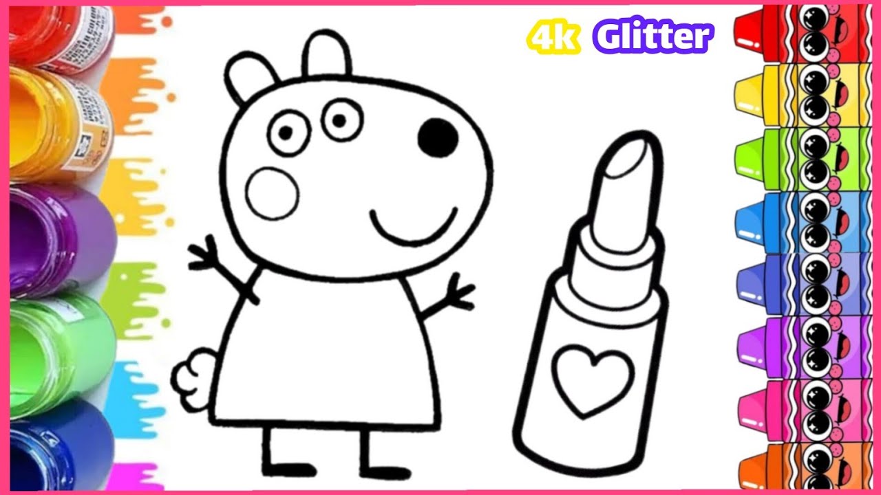 how to draw a cute and easy Peppa pig And Lipstick Glitter - YouTube