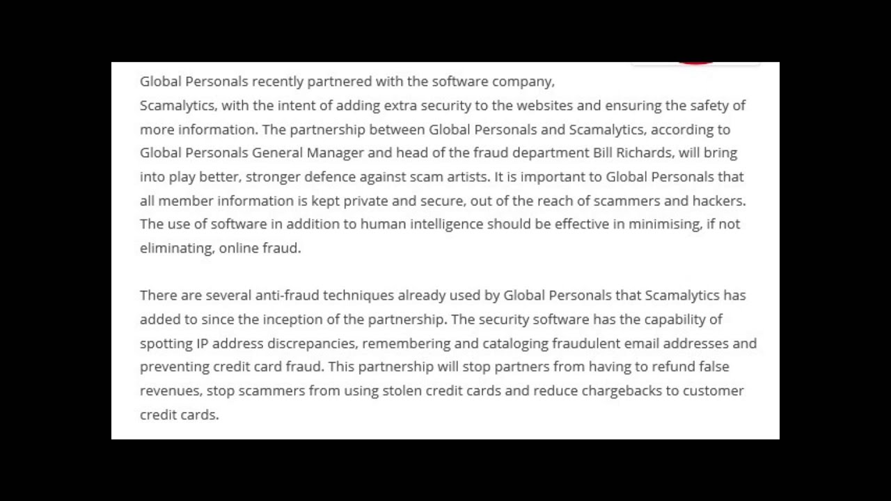 Information for Consumers about Scamalytics and Global Personals - YouTube