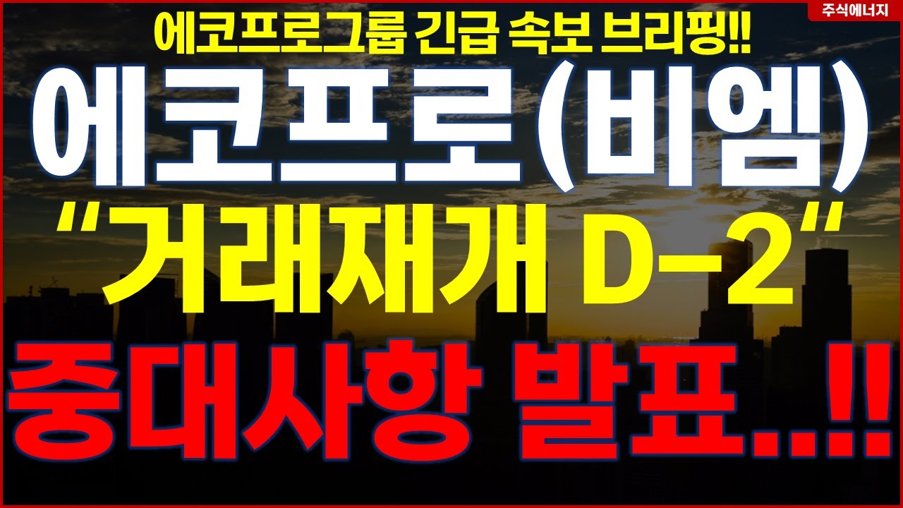 에코프로 에코프로비엠 거래재개 D 2 중대사항 발표 에코프로 에코프로머티 긴급속보 브리핑 Youtube